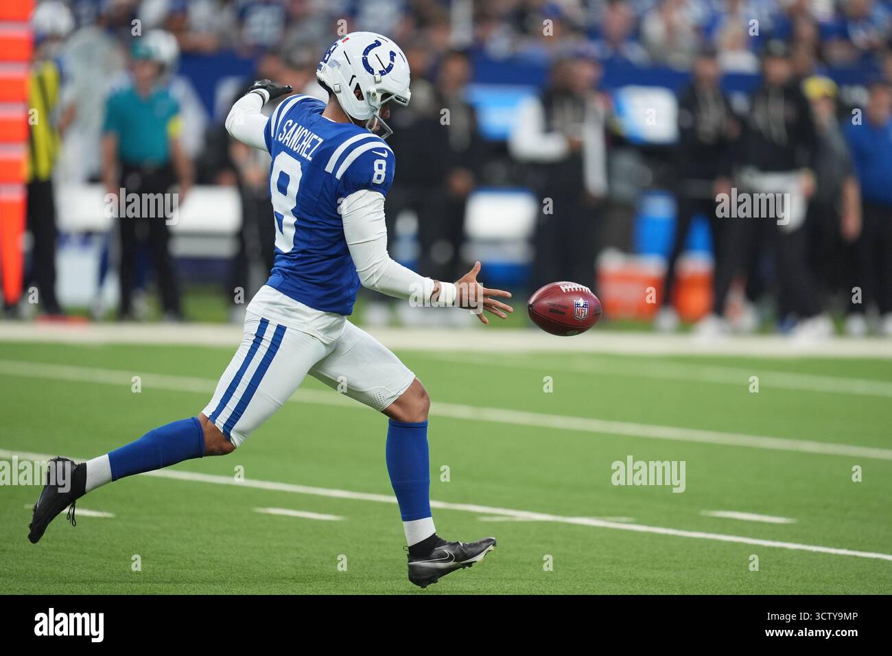 Indianapolis Colts punter Rigoberto Sanchez punts during the first half ...