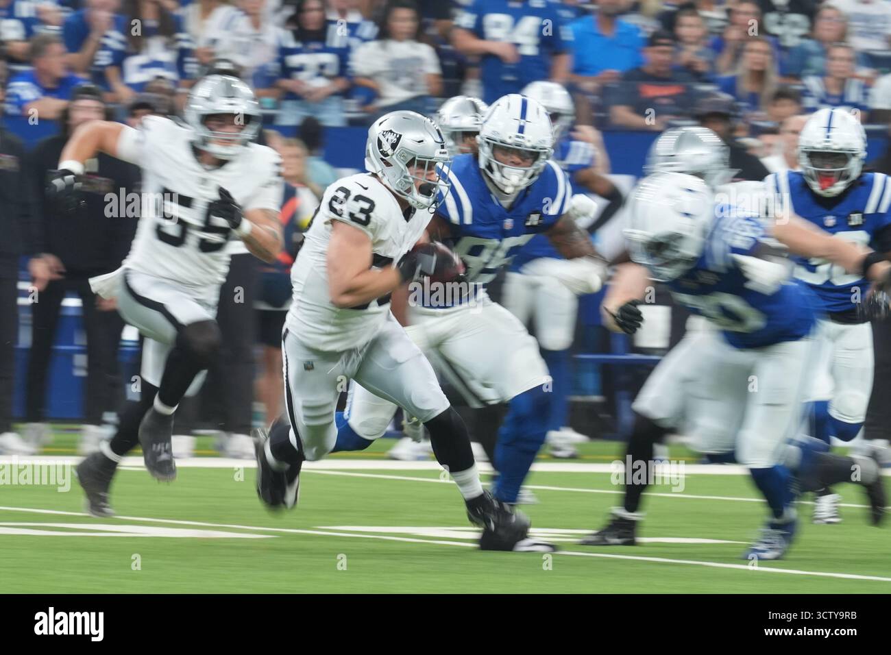 Las Vegas Raiders running back Dylan Laube (23) runs during the first ...