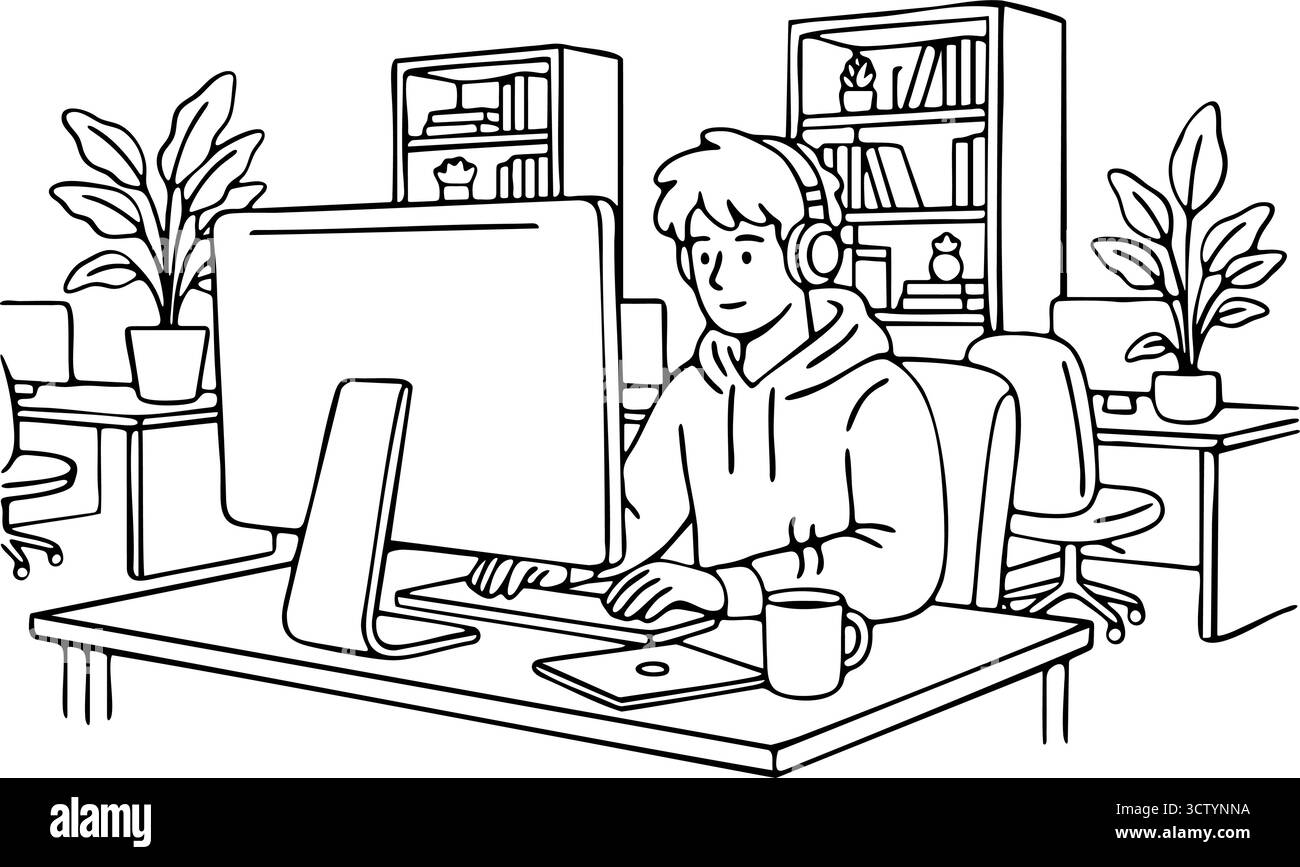 Office employee working on Black and White Stock Photos & Images - Alamy