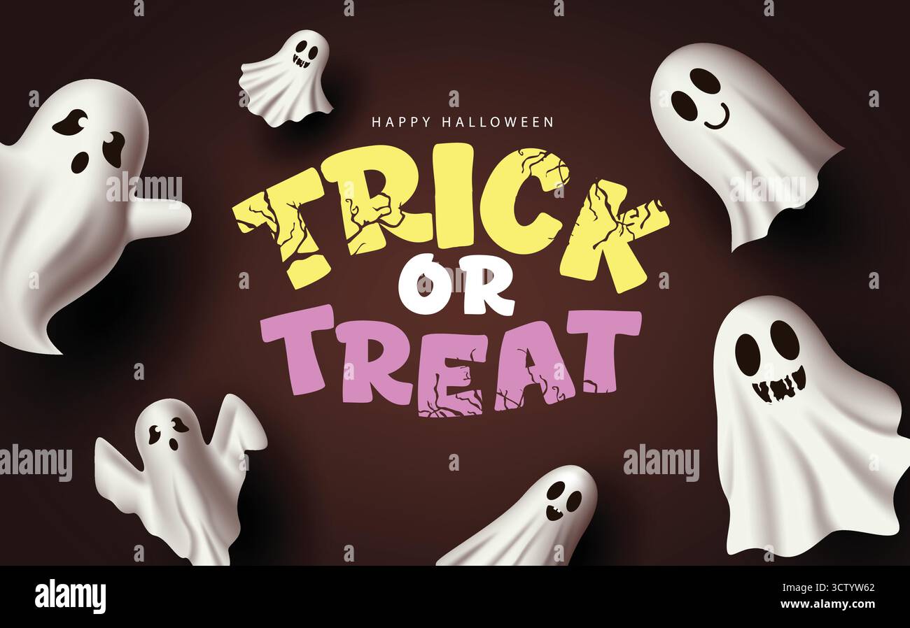 Halloween Ghosts and Lettering, Spooky Trick or Treat Greeting ...
