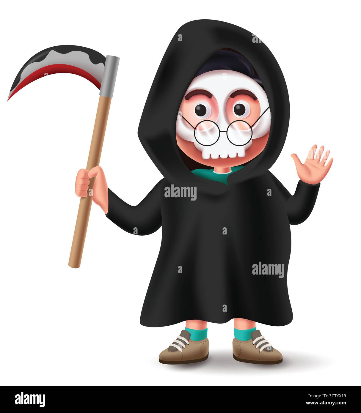 Cute Grim Reaper Halloween Character Holding Scythe Cartoon ...