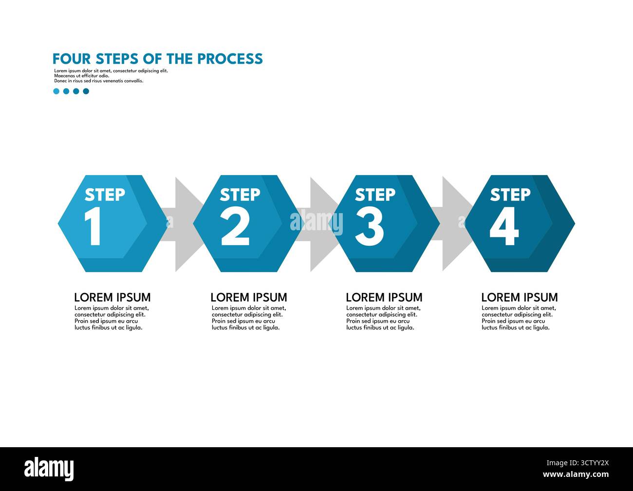 Four steps of the process infographic template with hexagon shapes ...