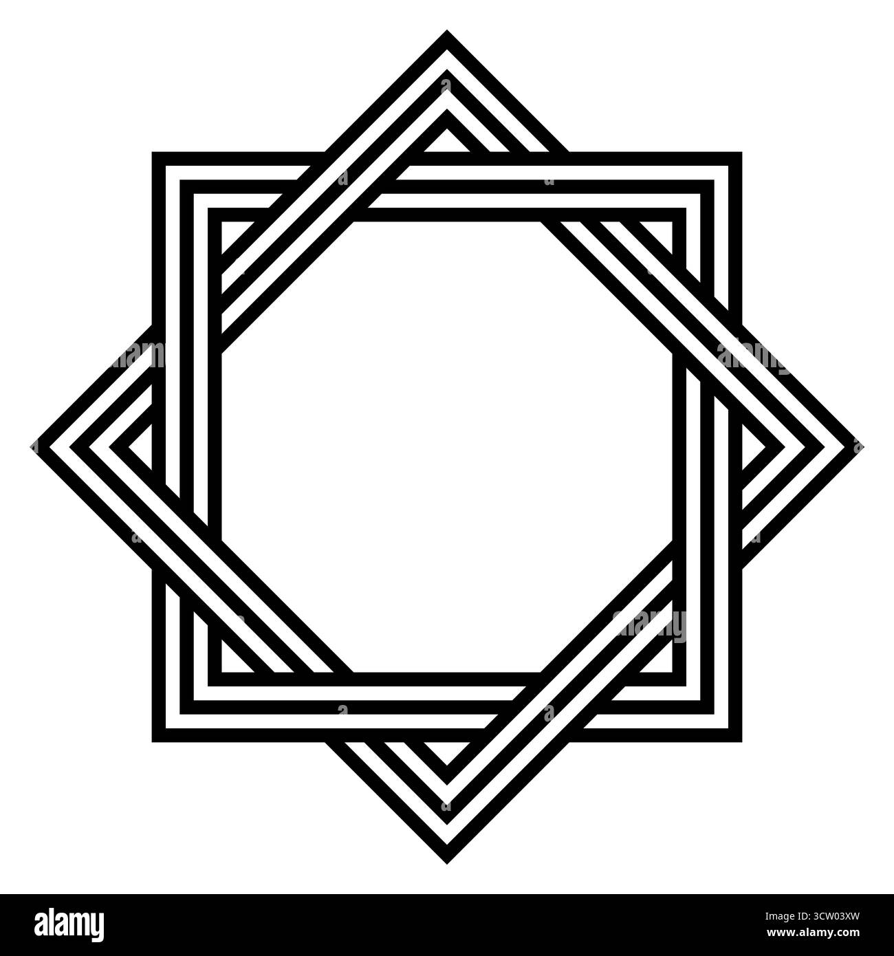 Layered lines, octagonal star pattern with interlocking lines and bold ...