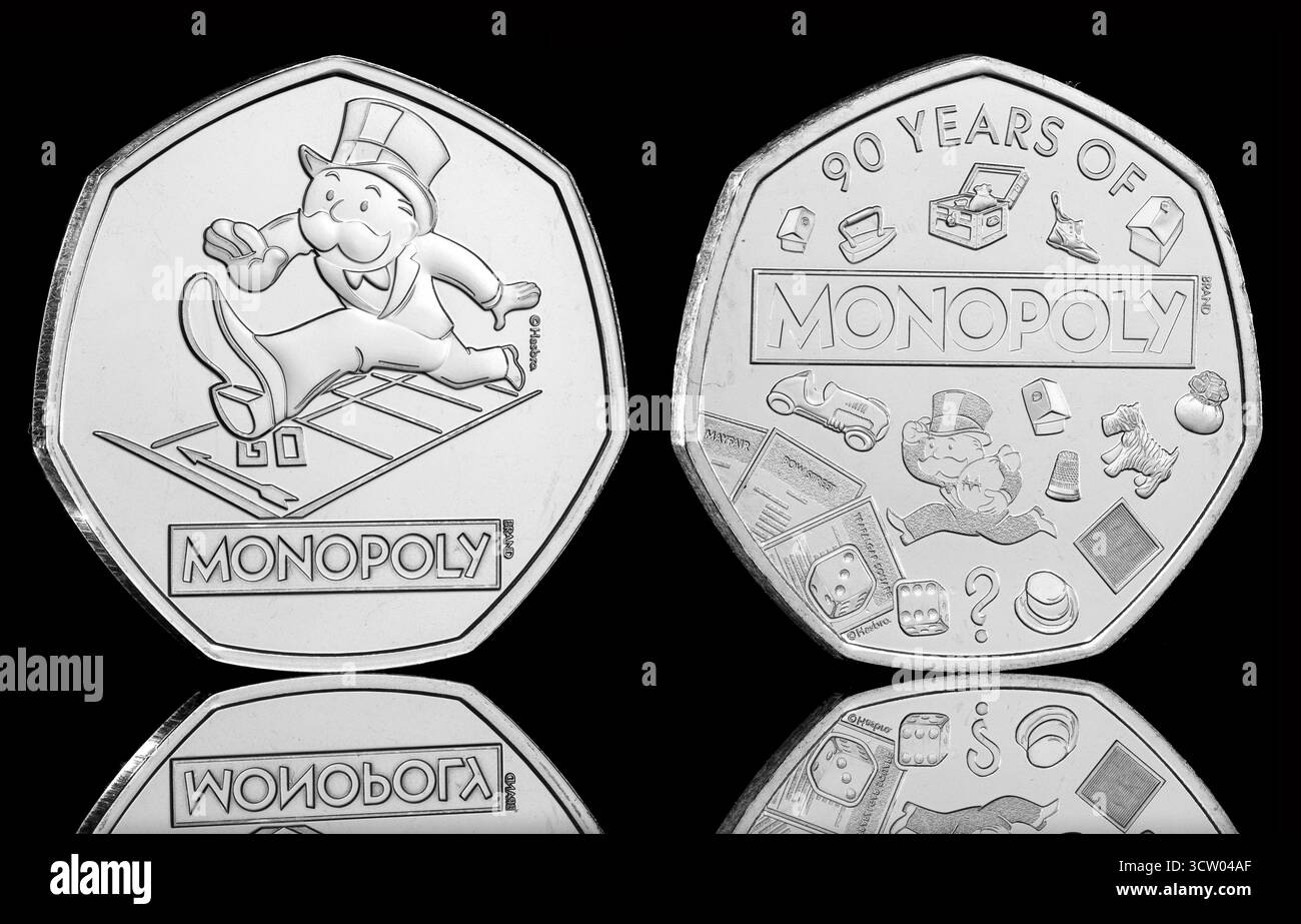 50p coins to commemorate 90 years of Monopoly. One of these designs is ...