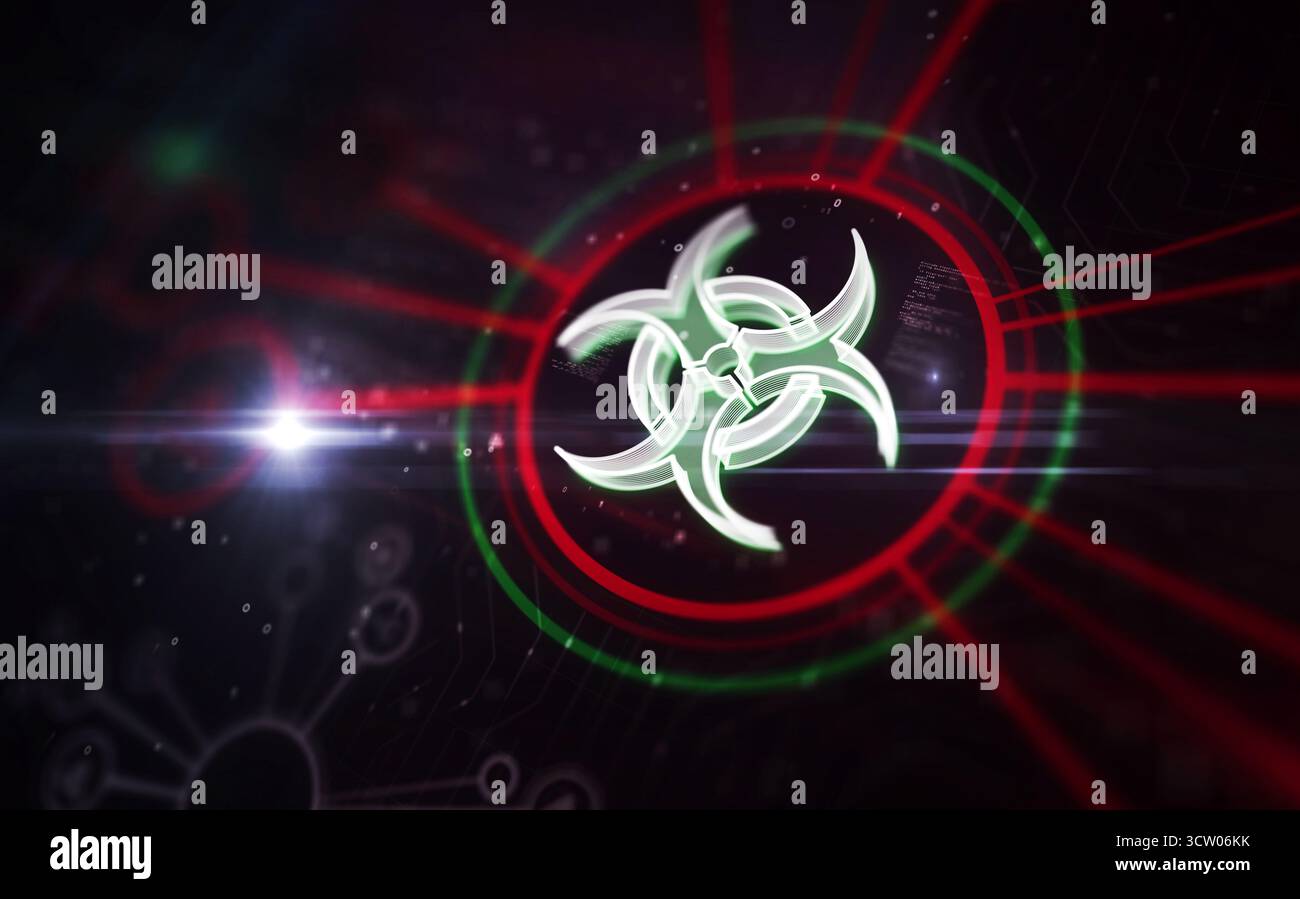Biohazard virus warning symbol digital concept. Network, cyber ...