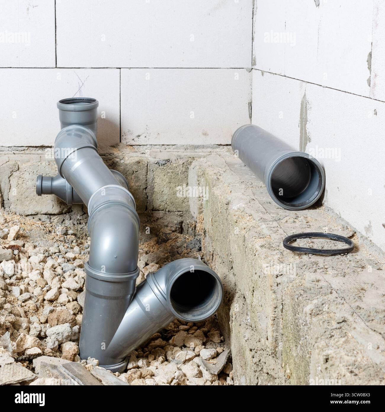installation of a sewage system in a private house under construction ...
