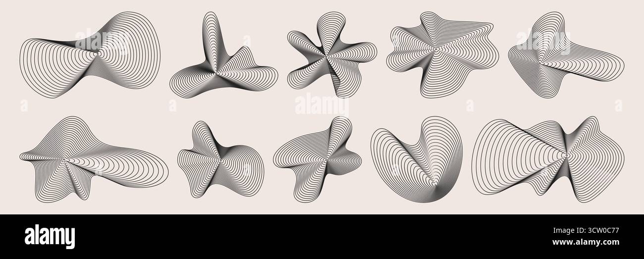 Black amorphous shapes with ripple line patterns for modern abstract ...