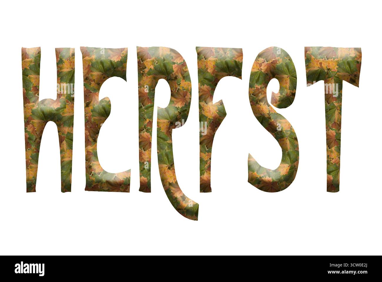 Digital composite. 3D word Herfst Dutch for Autumn with an overlay of ...