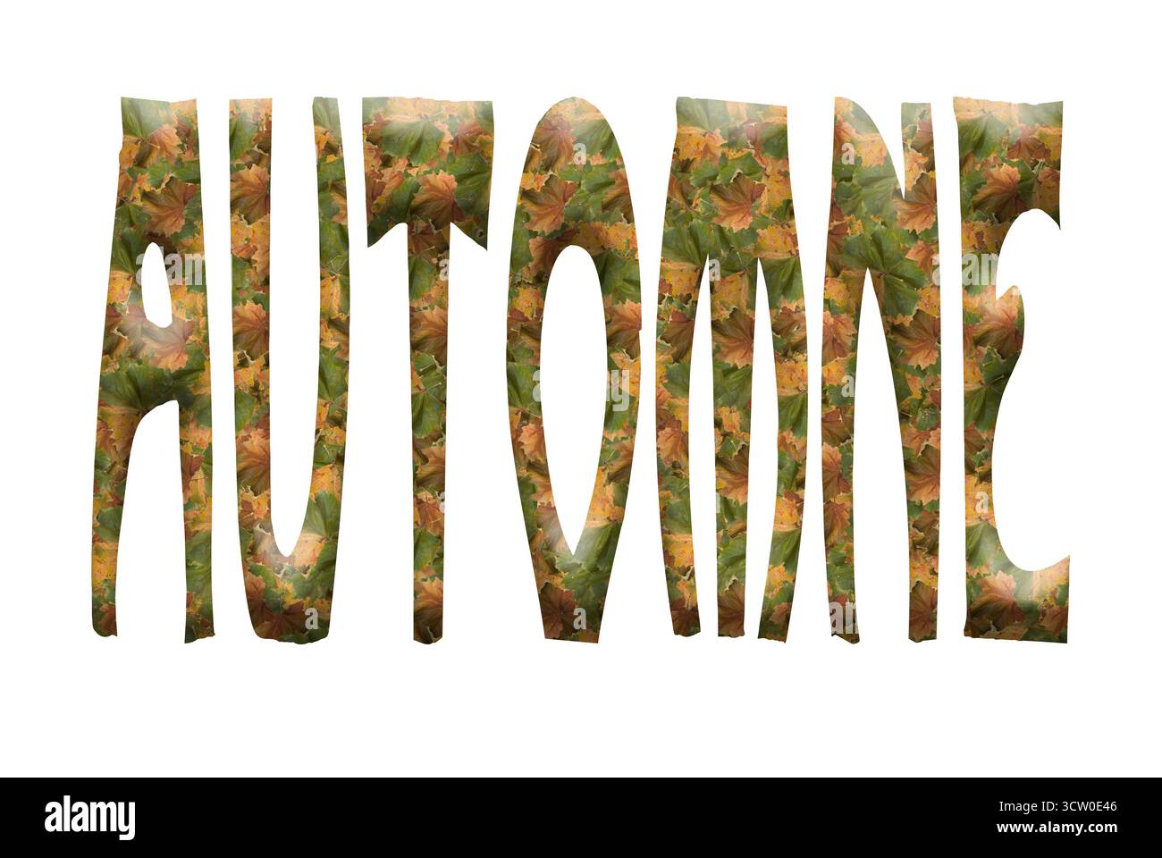 Digital composite. 3D word Automne French for Autumn with an overlay of ...