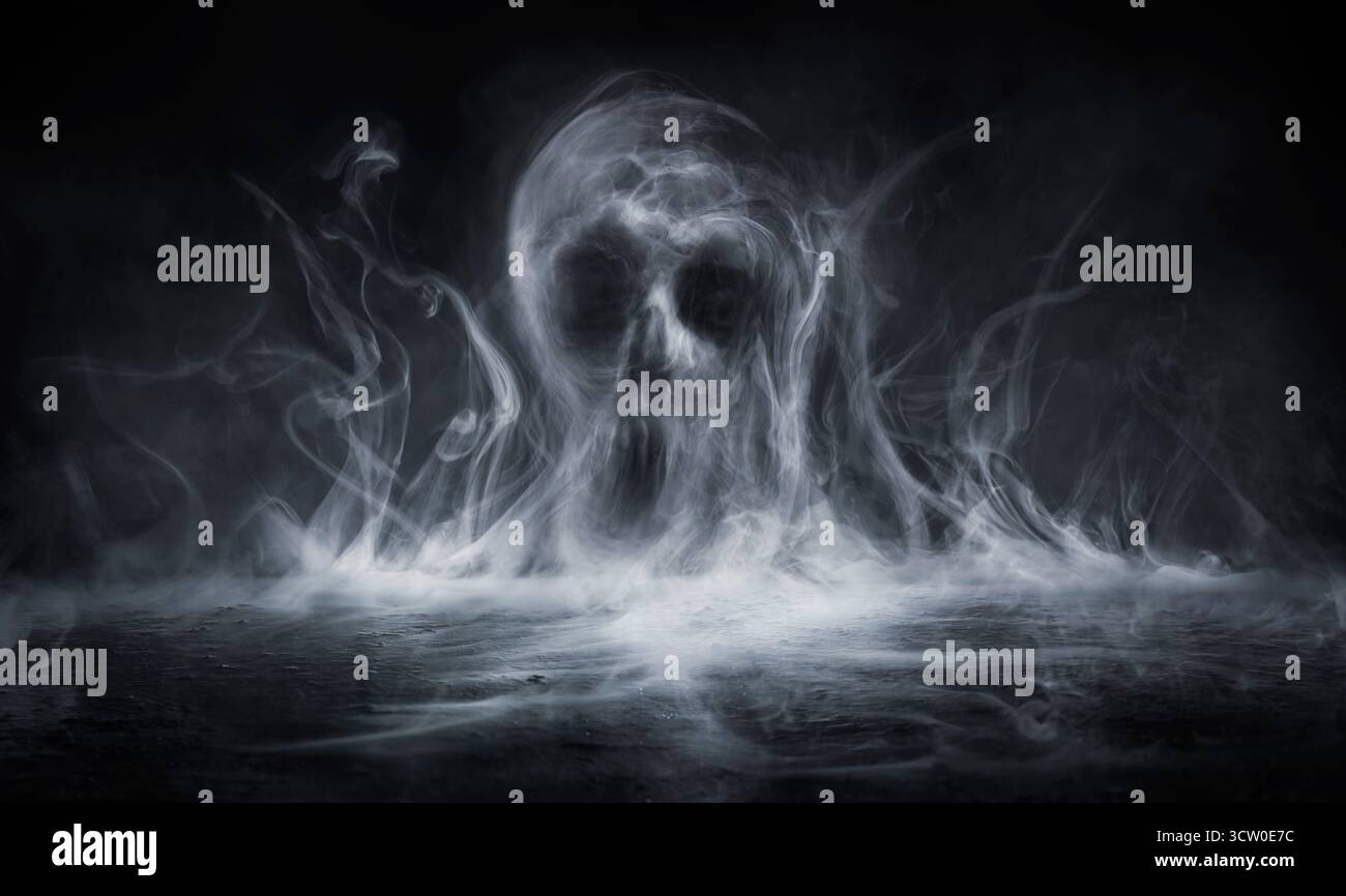 Scary Ghost With Smoke - Scream In Dark Stock Photo - Alamy