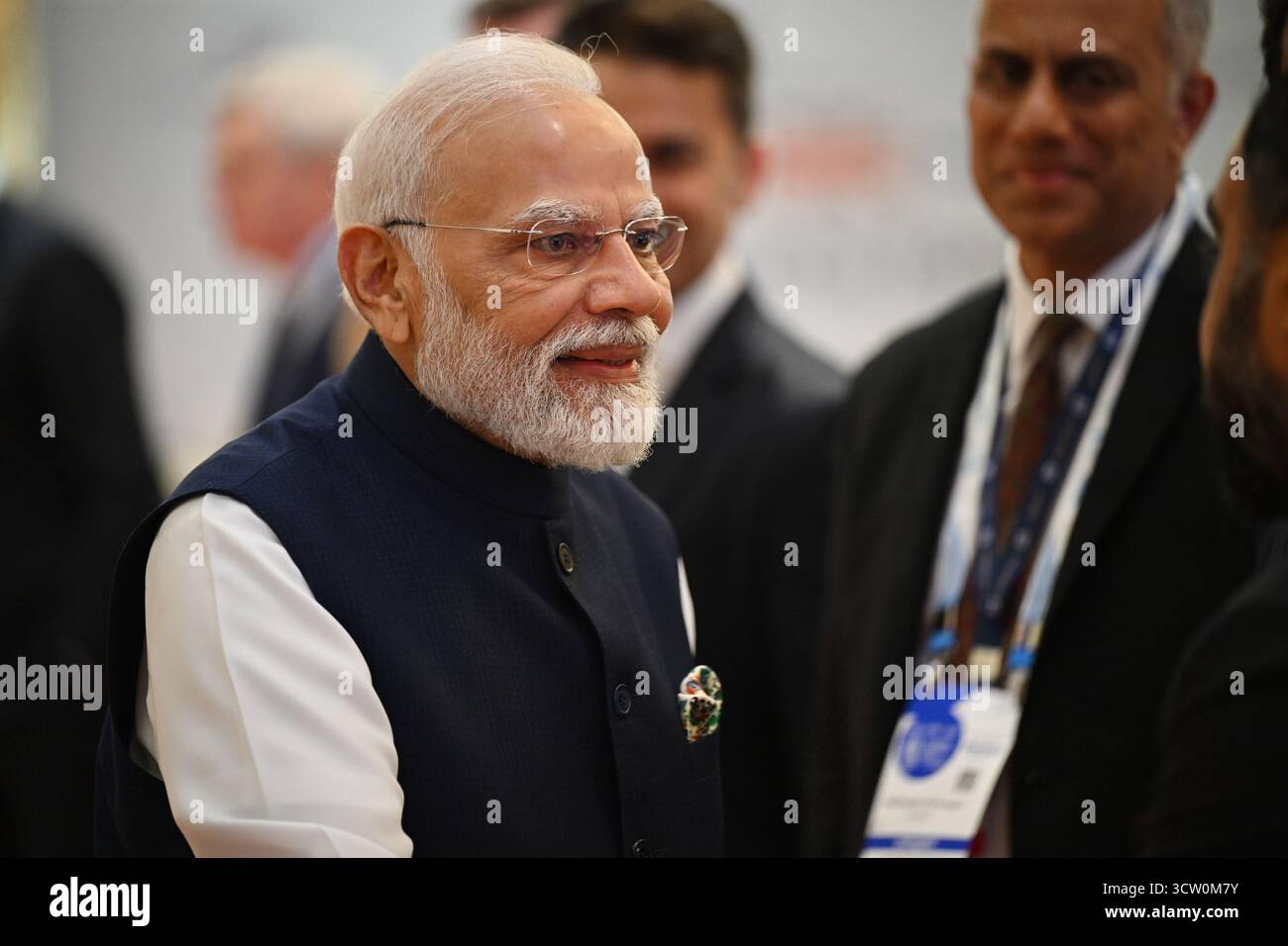 Indian Prime Minister Narendra Modi greets delegates during the India ...