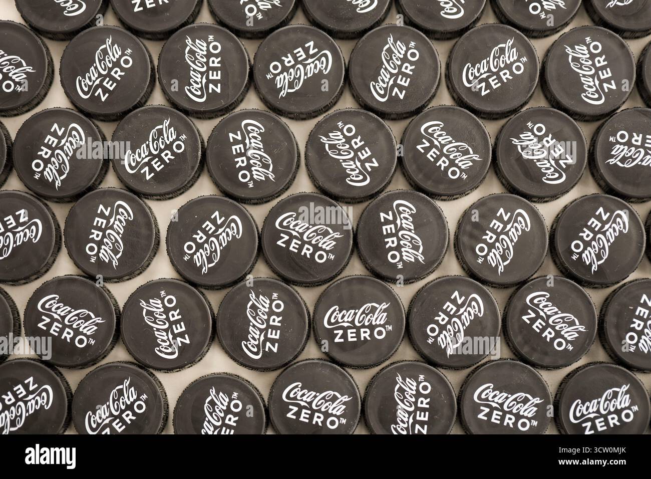 KYIV, UKRAINE - JANUARY 29, 2025 Coca Cola Plastic bottle caps ...