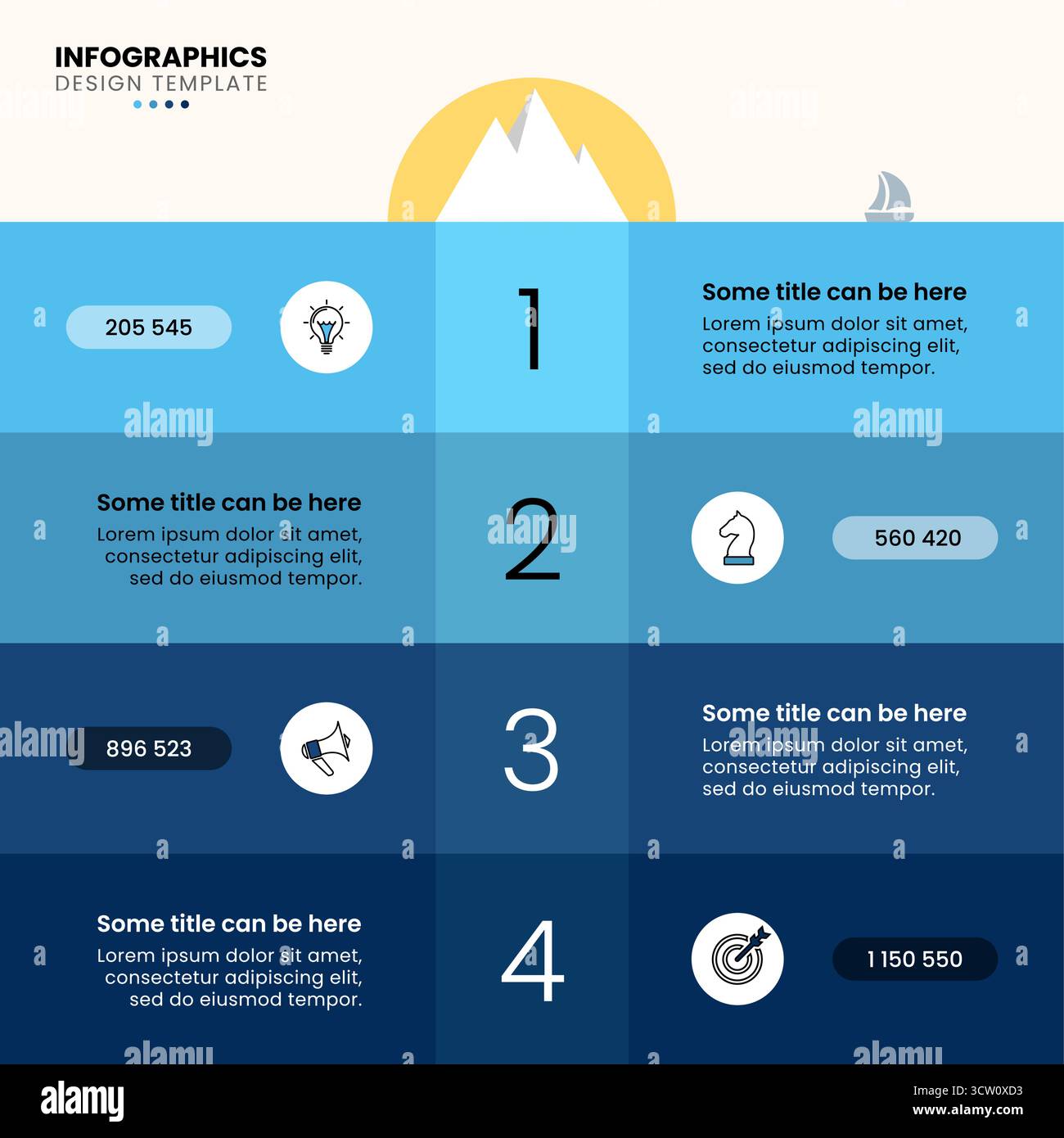 Infographic template with icons and 4 options or steps. Iceberg. Can be ...