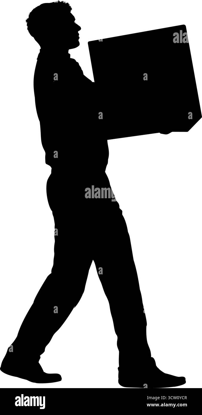Silhouette worker delivery box Stock Vector Images - Alamy