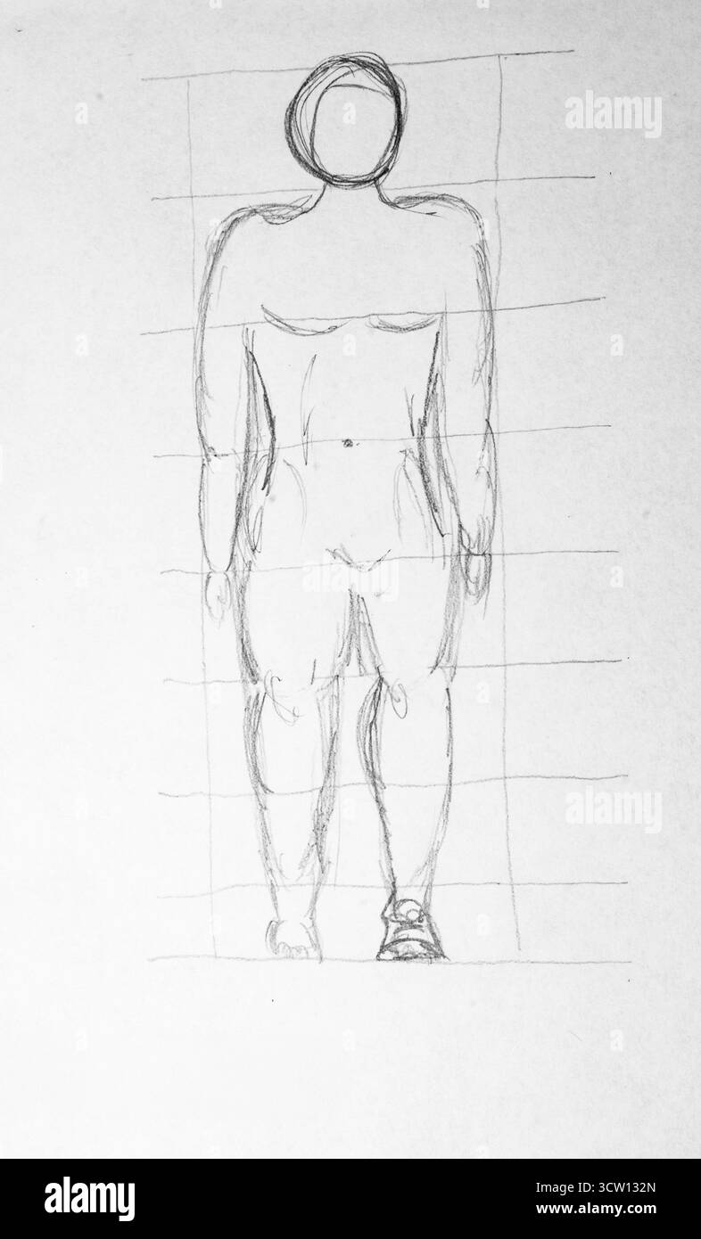 Full body figure drawing utilizing construction lines for accurate ...