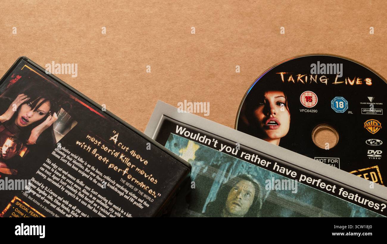 'Taking Lives' DVD disc with cover featuring movie description ...