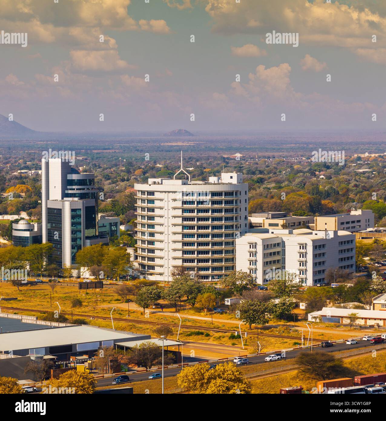 aerial view of Gaborone, CBD ,towers high rise buildings , shopping ...