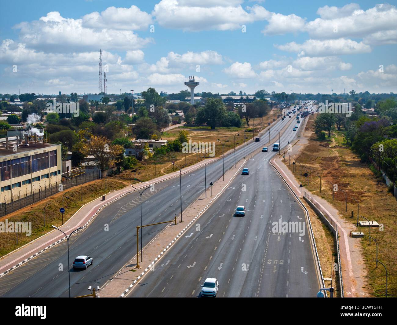 aerial view of Gaborone, main road transport infrastructure industrial ...