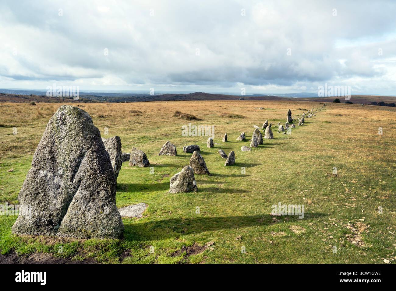 Dartmoor Merrivale Stone Row ancient bronze age settlement Stock Photo ...