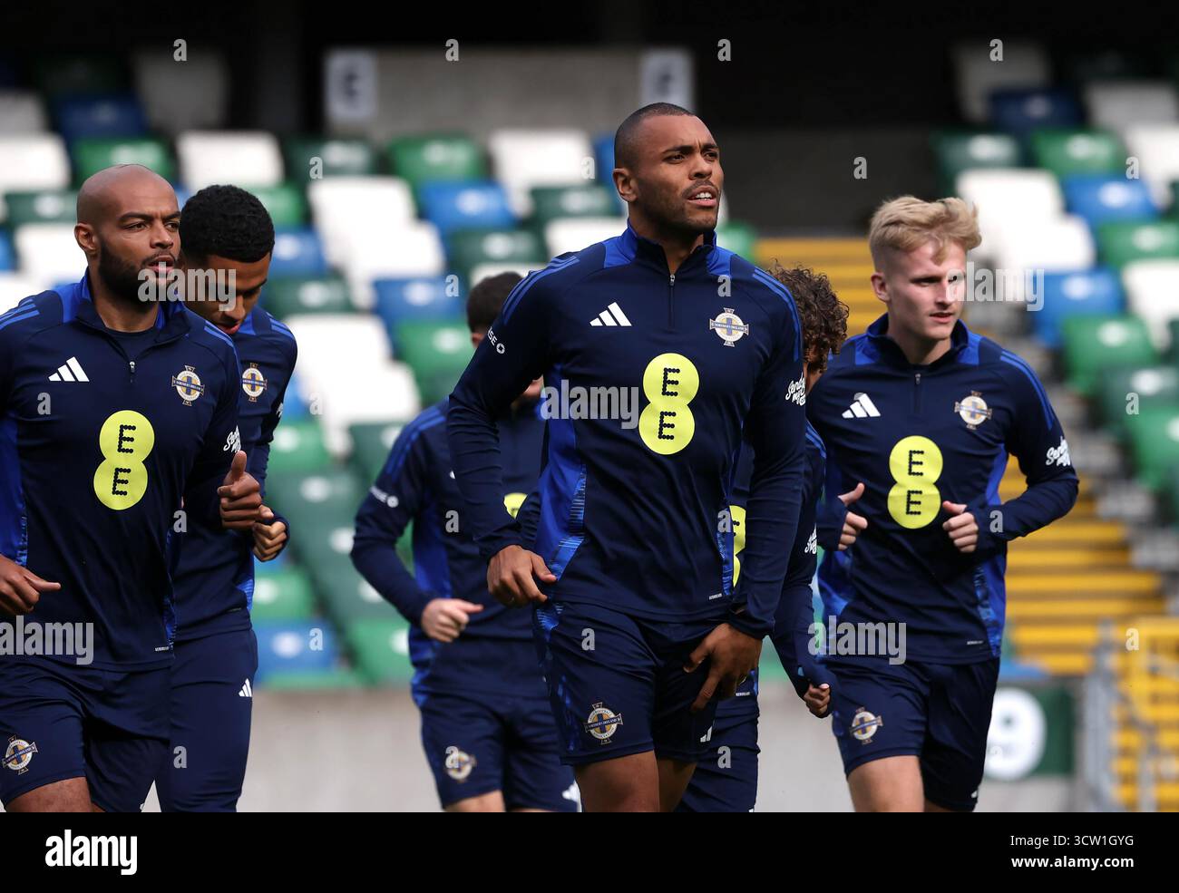 Northern Ireland's Josh Magennis (centre) during a training session at ...