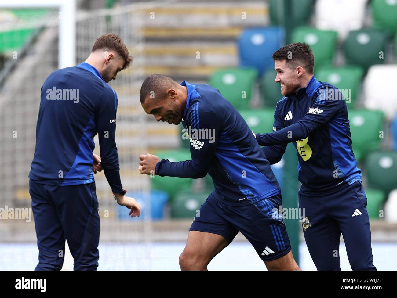 Northern Ireland's Conor Bradley, Josh Magennis and Paul Smyth during a ...