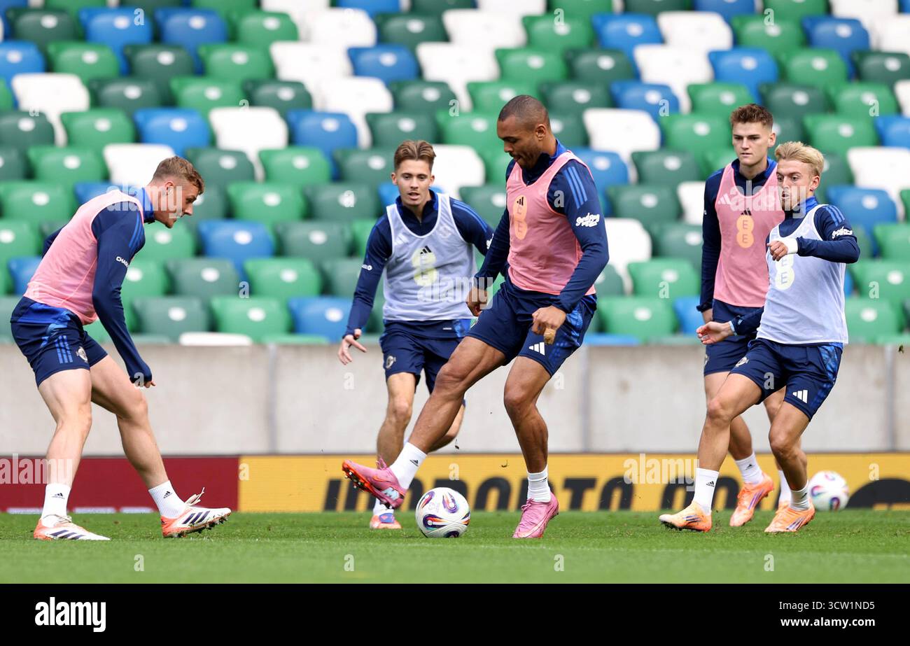 Northern Ireland's Josh Magennis (centre) during a training session at ...
