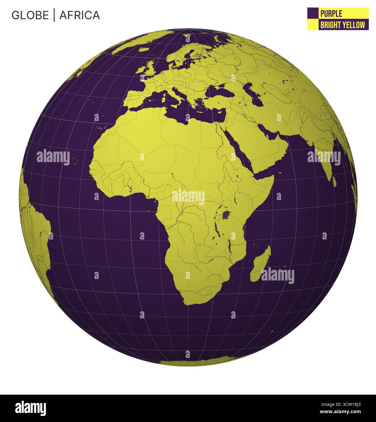 Vector globe centered on Africa. Purple and bright yellow palette ...