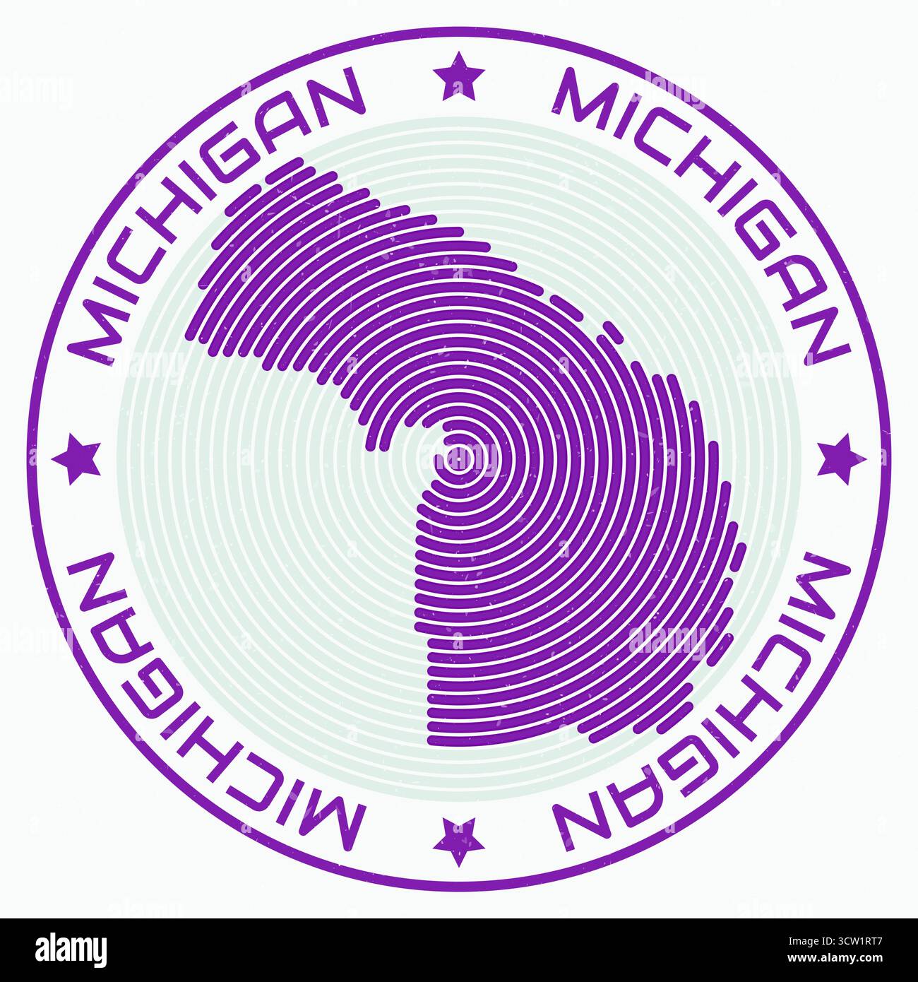 Michigan map with round title. State shape rings. Michigan text around ...