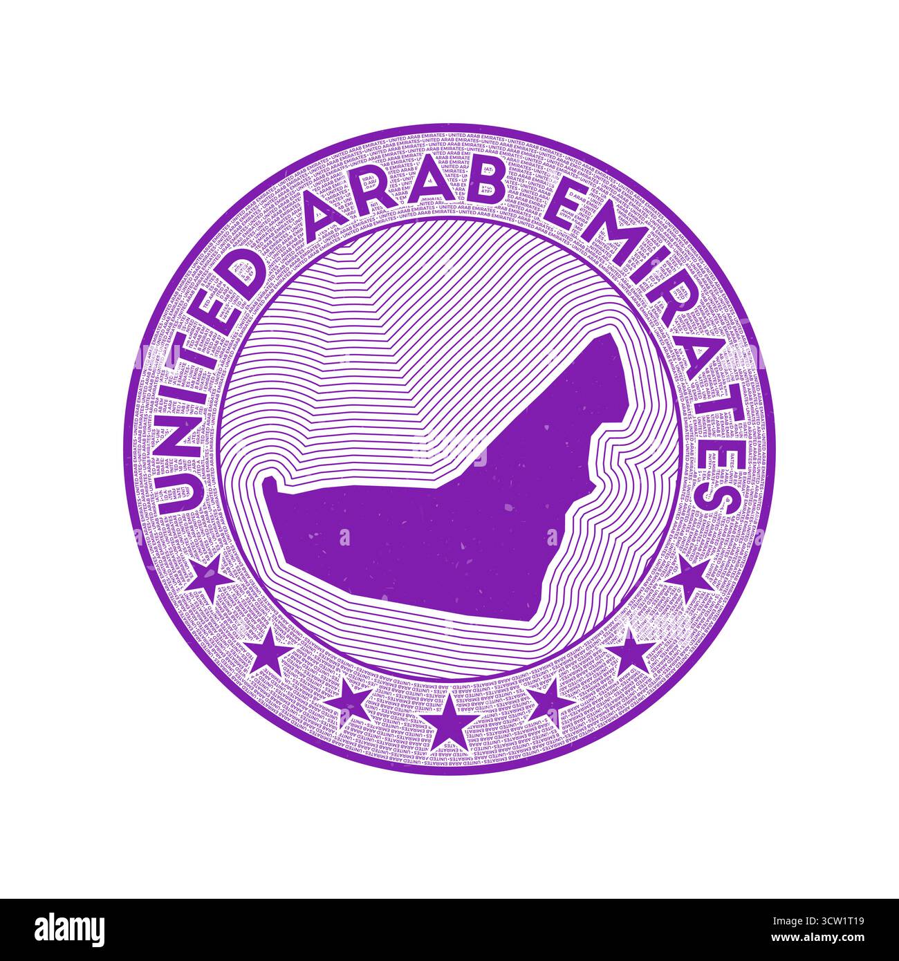 UAE round badge vector. Country round stamp with shape of UAE, isolines ...