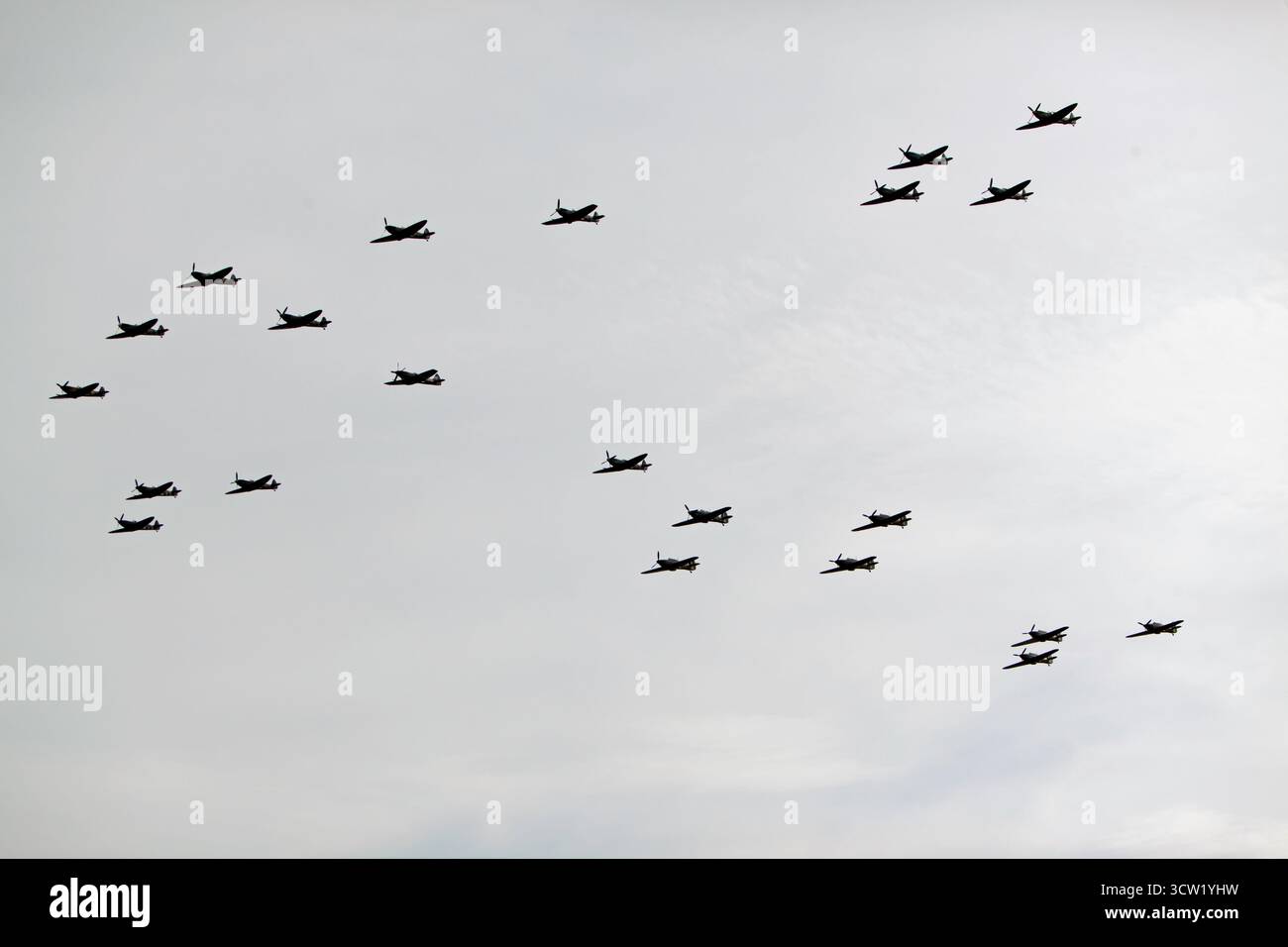 WWII Spitfires and Hurricanes, fly in a record-breaking, big wing ...