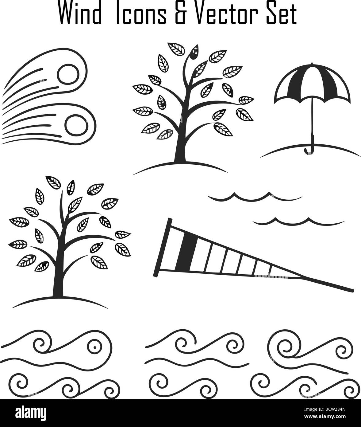 Wind icons set vector illustration of weather breeze and air flow ...