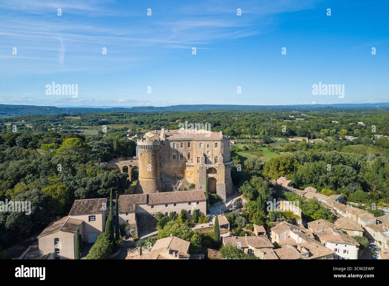 Aerial view of the Château of Suze La Rousse, Drome, France Stock Photo ...