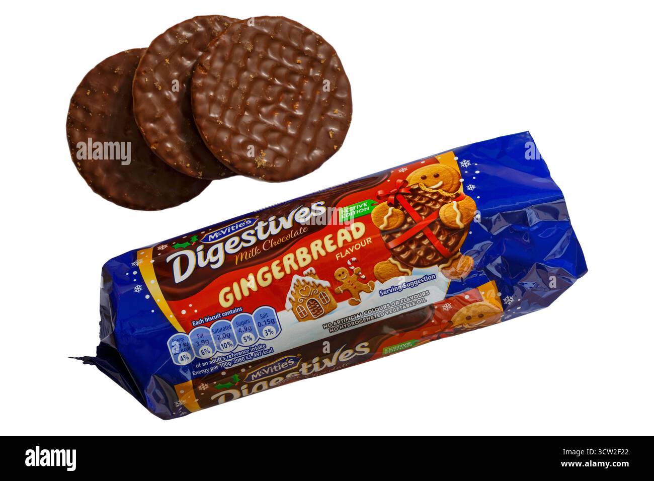 packet of McVities Digestives Gingerbread biscuits opened to show ...