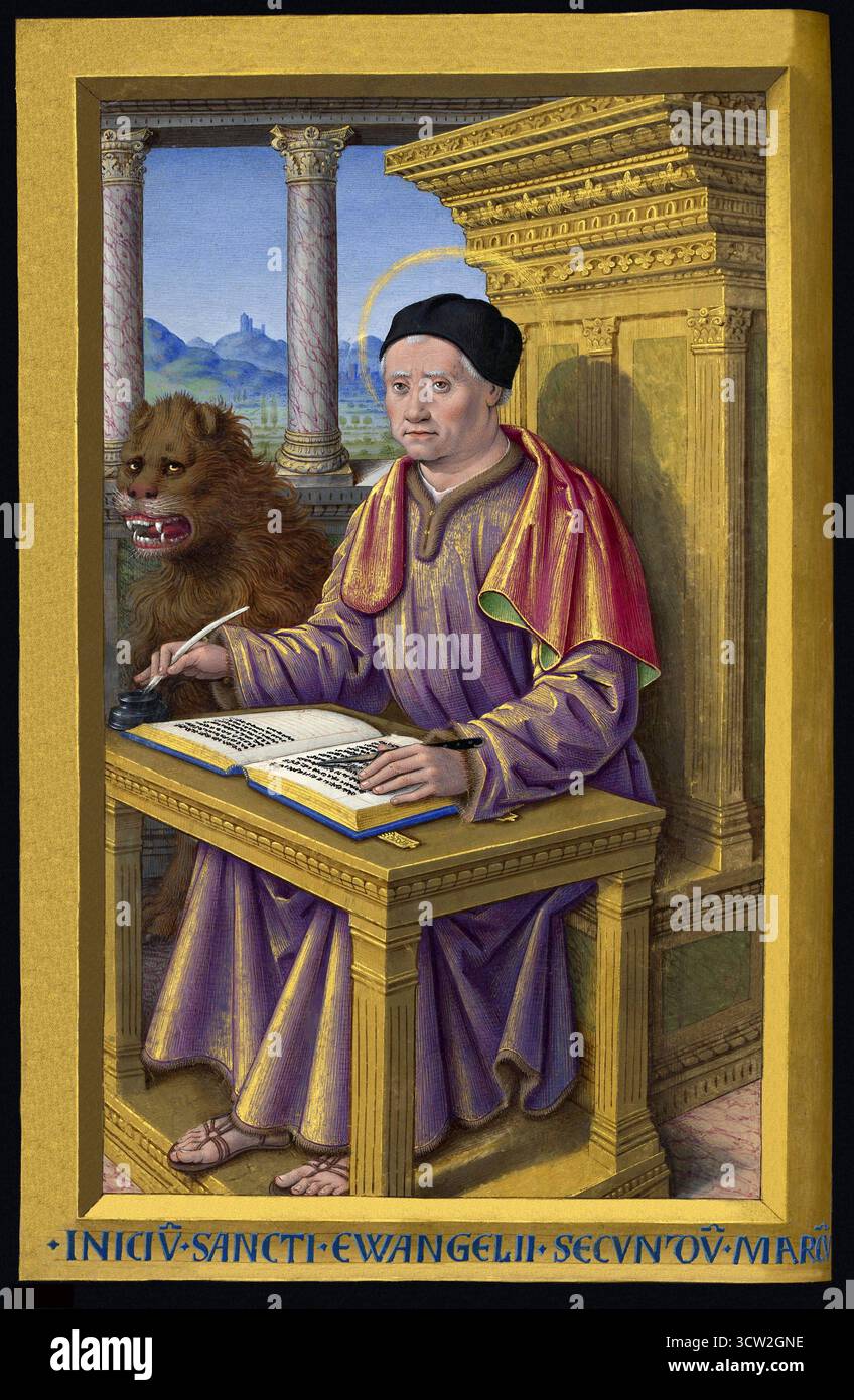 Mark the Evangelist, miniature from the Grandes Heures of Anne of ...