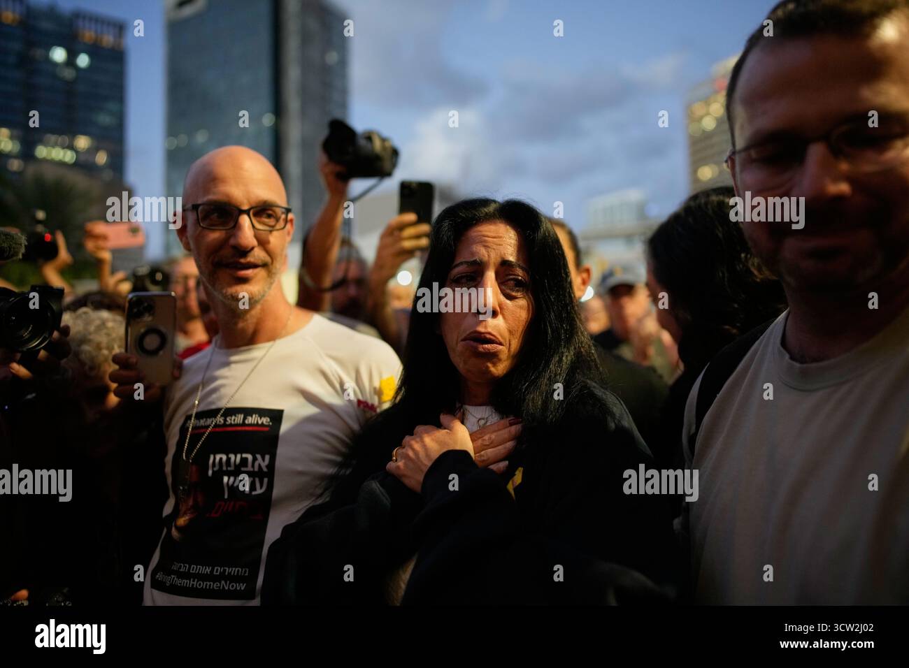 Einav Zangauker, center, mother of Matan Zangauker, who is being held ...