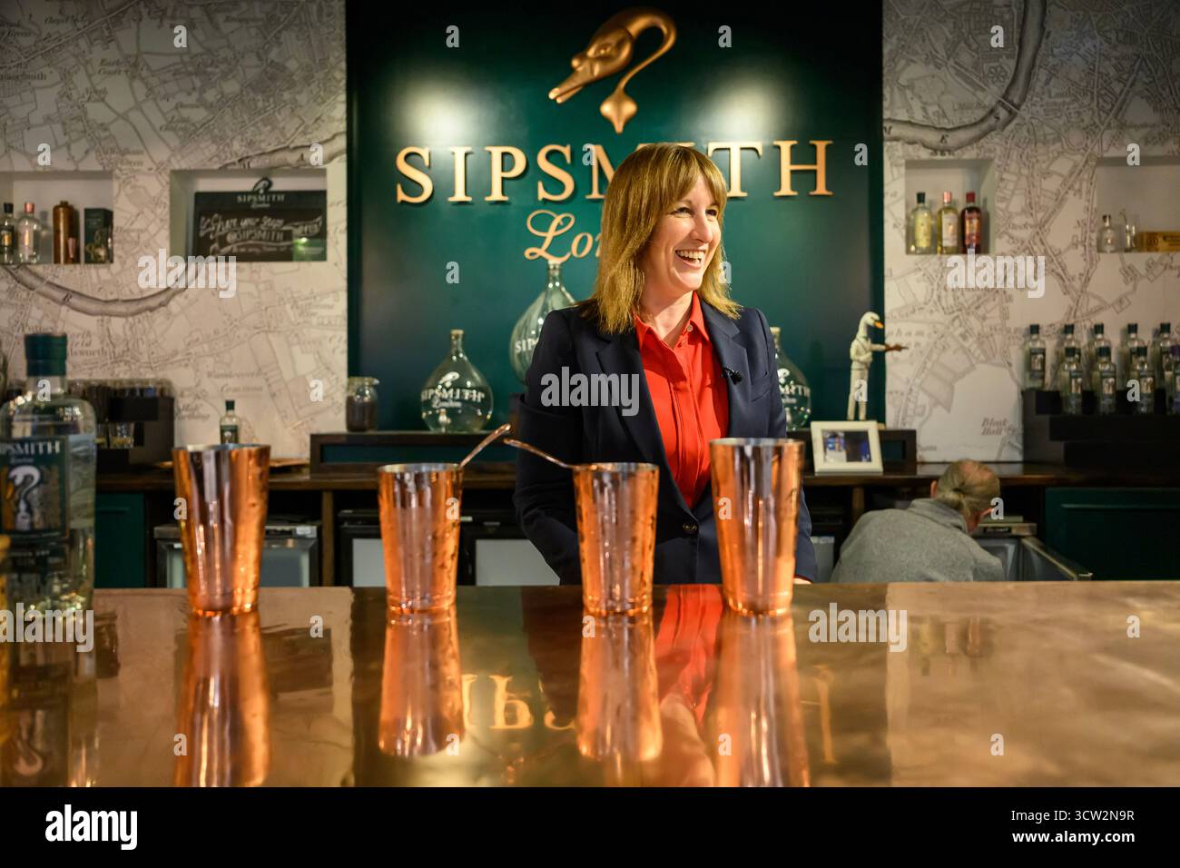 Chancellor of Exchequer Rachel Reeves mixing a gin during a visit to ...