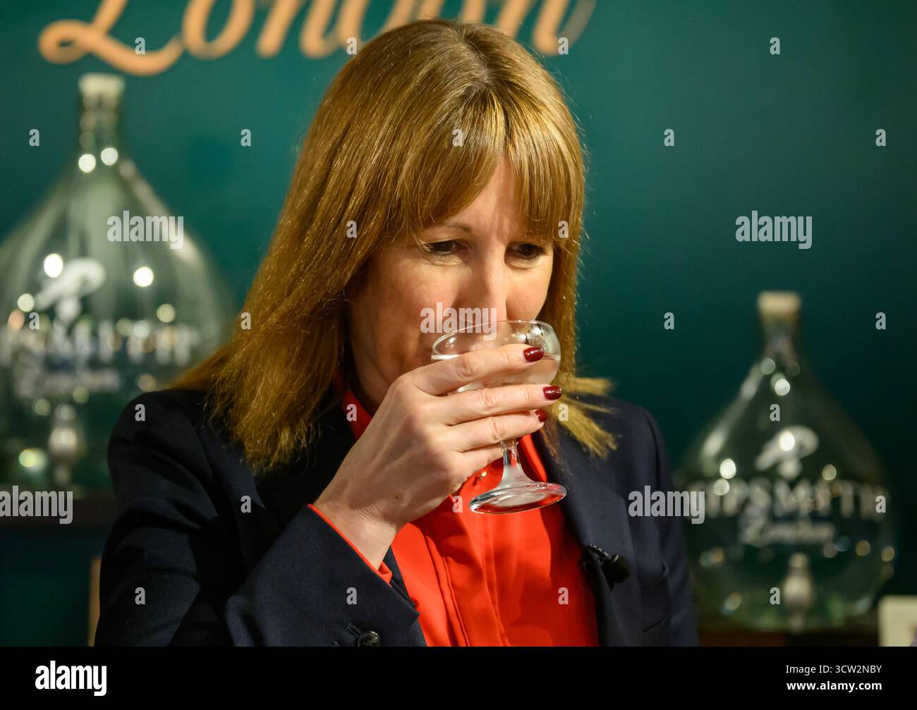 Chancellor of Exchequer Rachel Reeves tasting a gin during a visit to ...