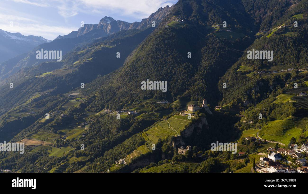 castle tirolo, Italian medieval castle, Merano. surrounded by Alps ...