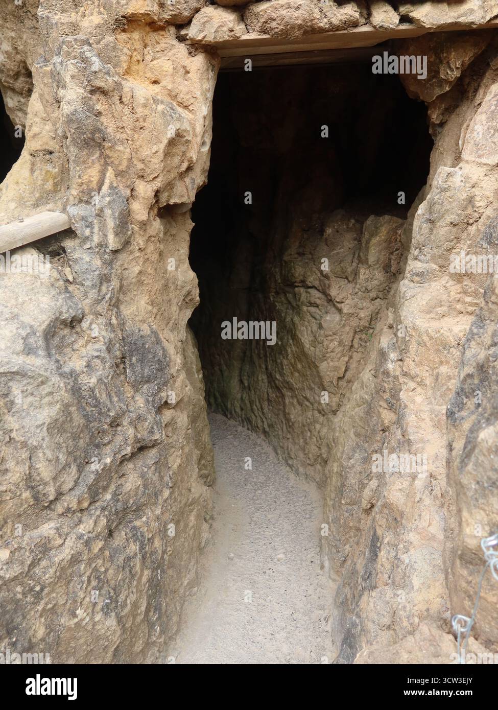 Entranceway to the narrow tunnel at the Great Orme Bronze Age copper ...
