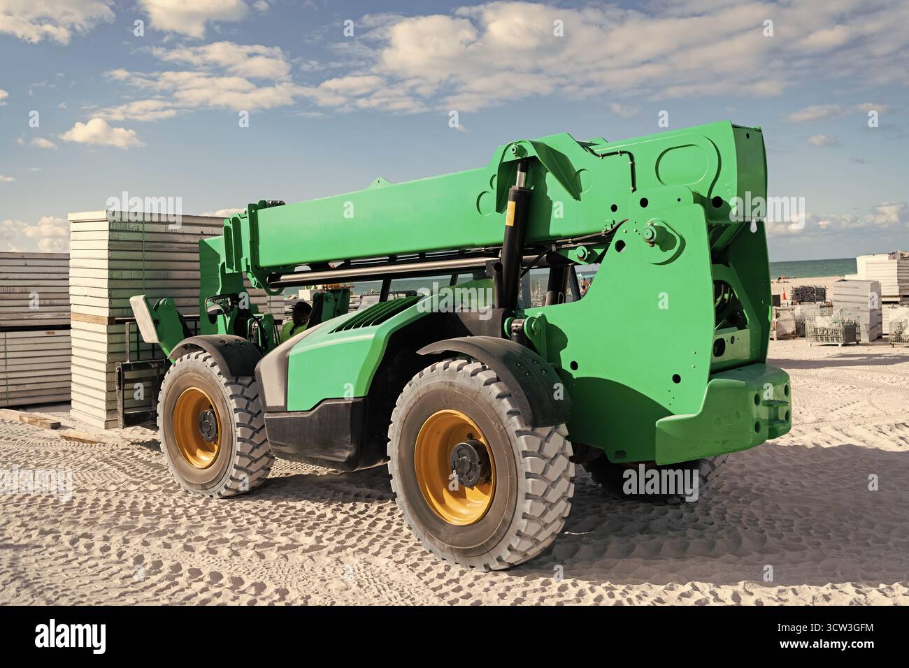 Heavy boom lift outdoor. Machine equipment. Heavy equipment boom ...