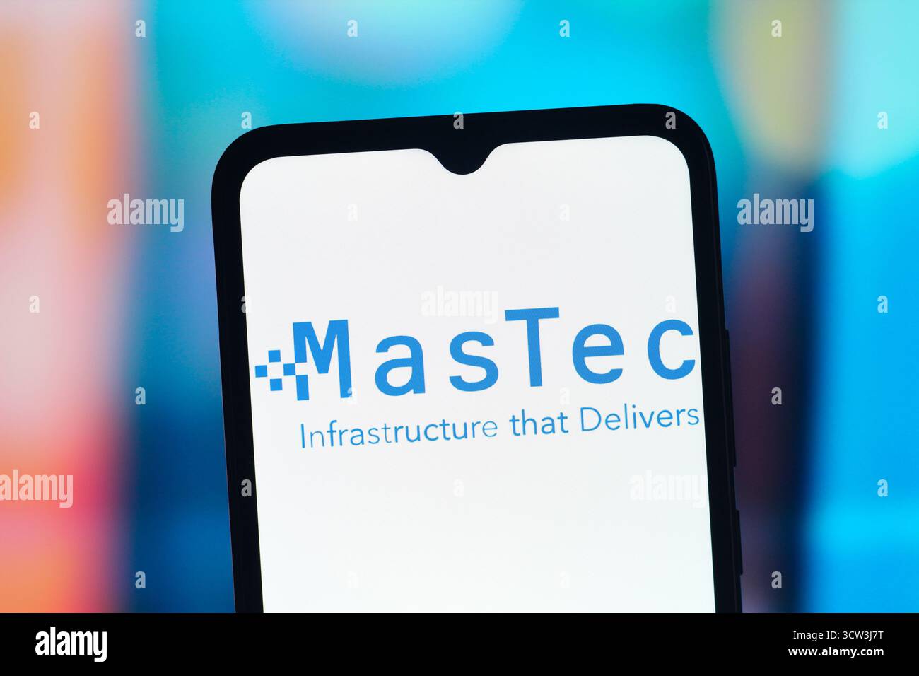 Canada. 9th Oct, 2025. In this photo illustration, the MasTec logo is ...