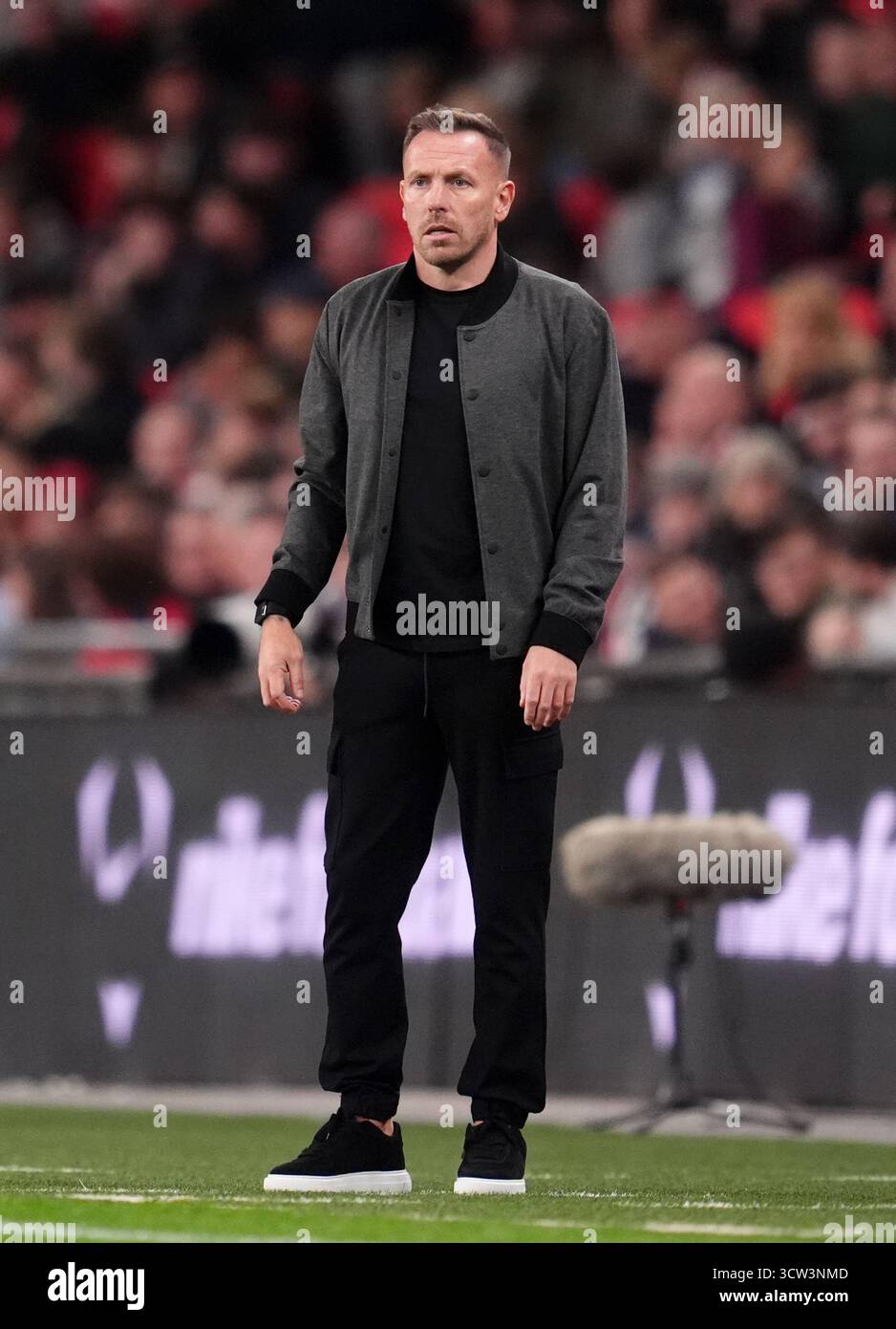 Wales manager Craig Bellamy on the touchline during the international ...