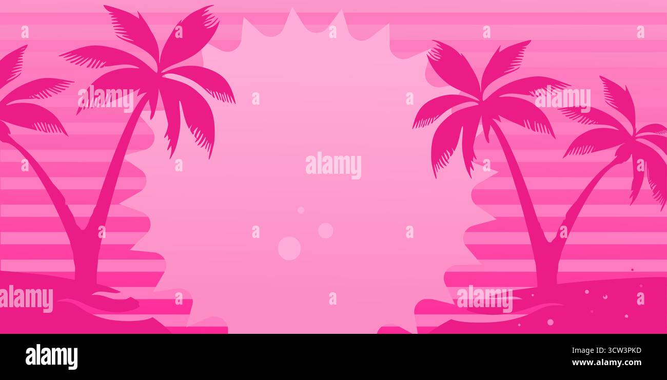Vibrant Pink Tropical Background with Palm Tree Silhouettes. Retro ...