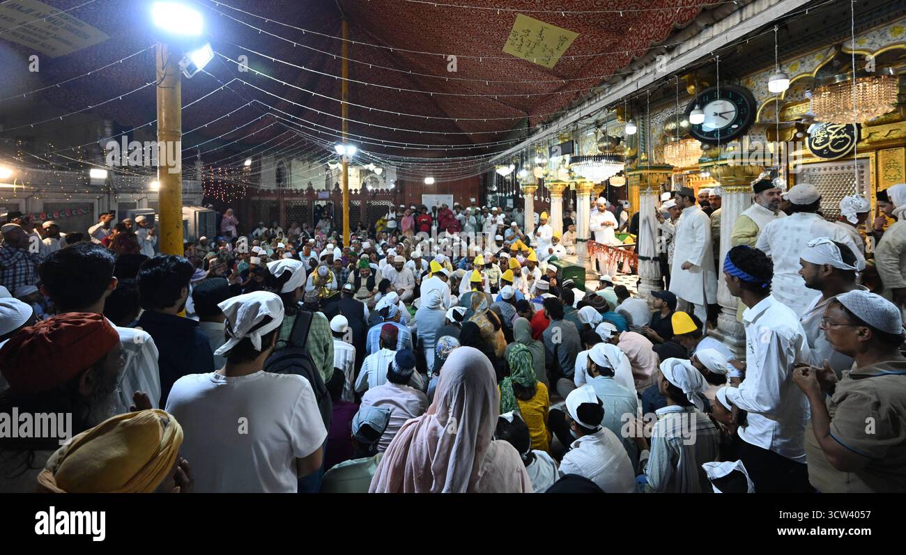 NEW DELHI, INDIA - OCTOBER 9: Muslim devotees offer prayers on the ...