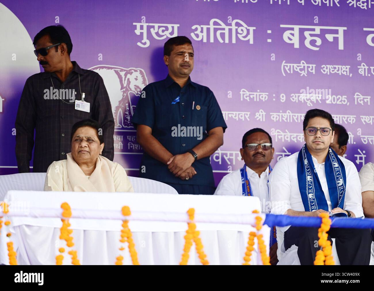 LUCKNOW, INDIA - OCTOBER 9: BSP supremo Mayawati with her nephew Akash ...