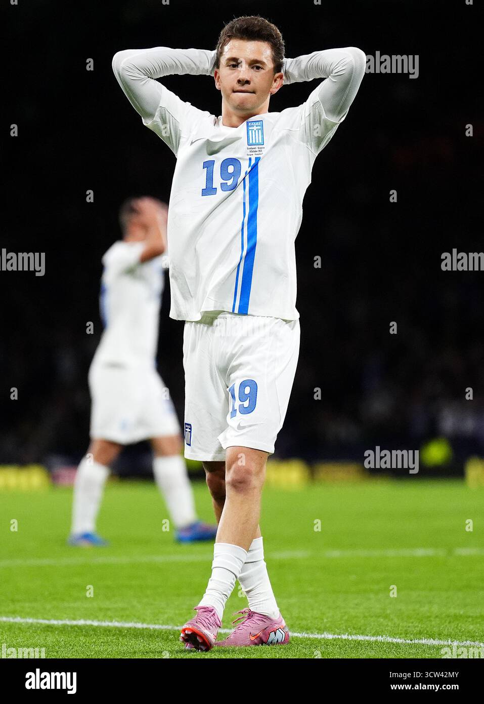 Greece's Konstantinos Karetsas reacts after a missed opportunity during ...