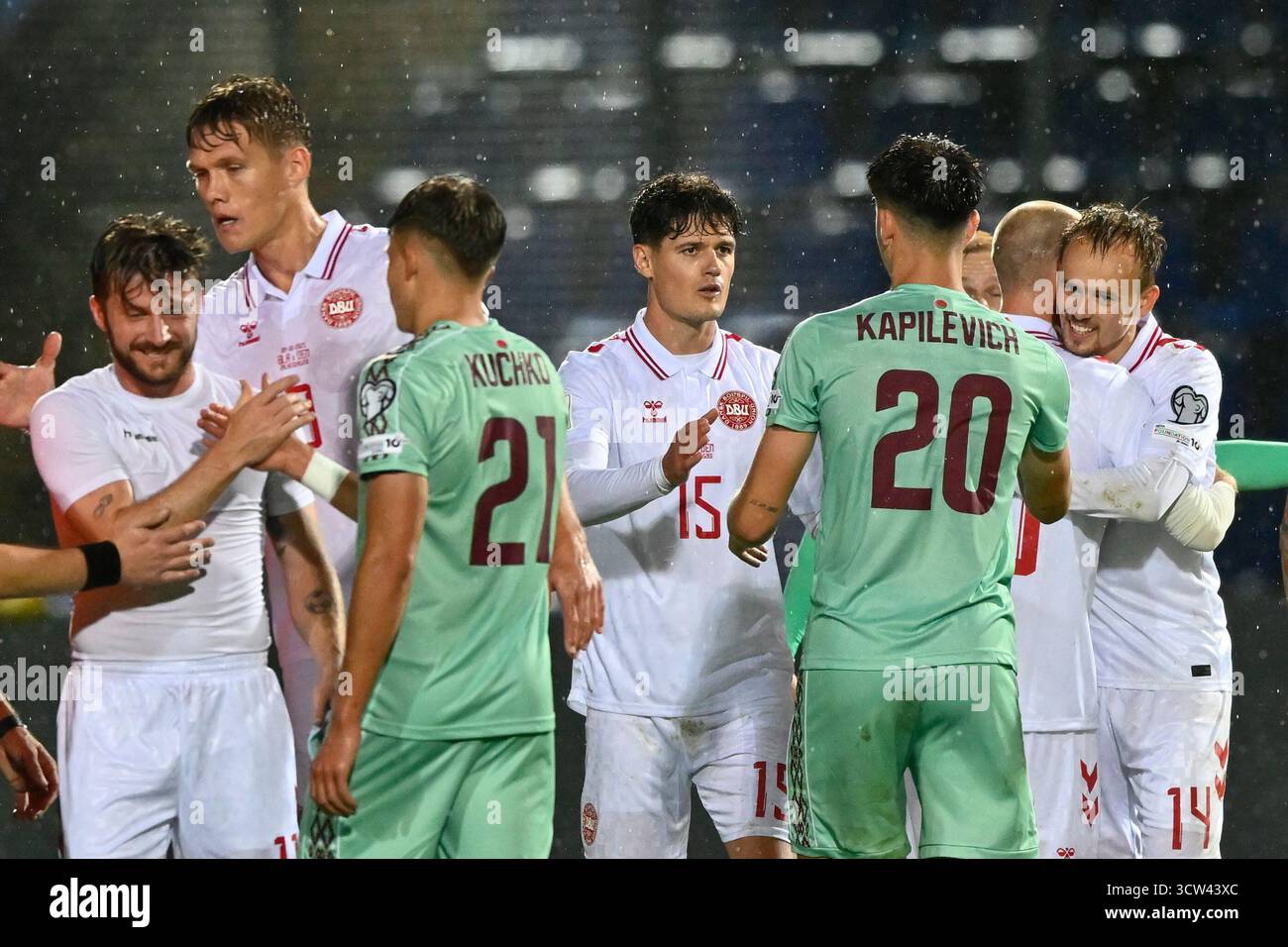 Denmark players celebrate their victory at the World Cup qualifying ...