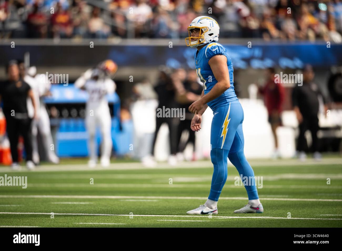 Los Angeles Chargers kicker Cameron Dicker (11) kicks for a field goal ...