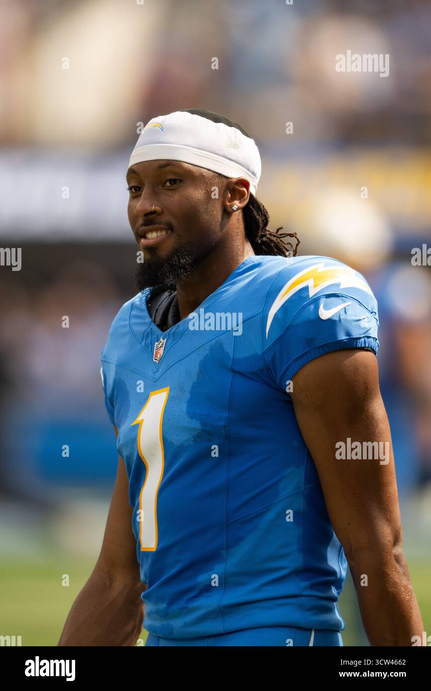 Los Angeles Chargers wide receiver Quentin Johnston (1) walks on the ...