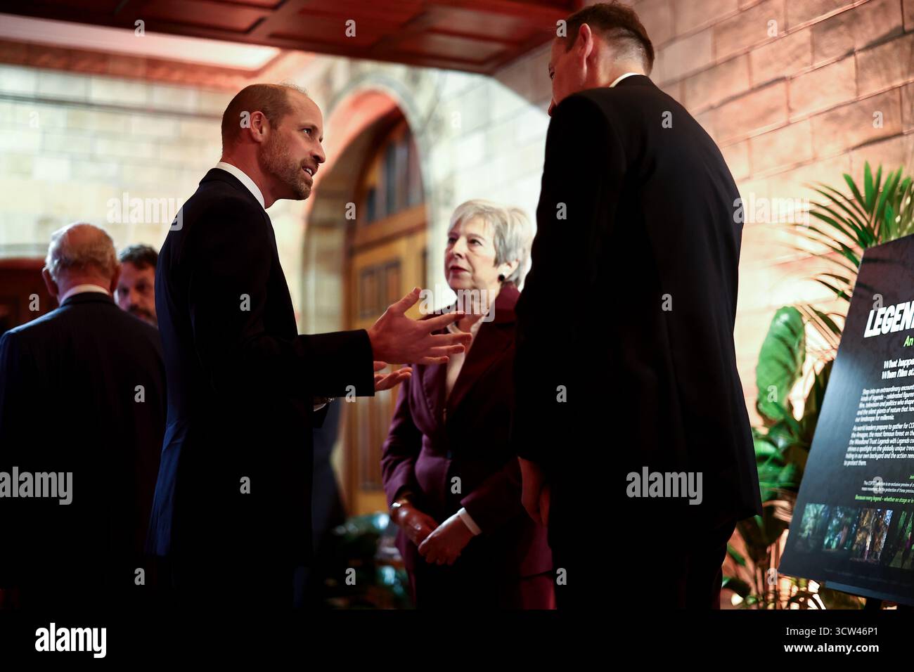 Britain's Prince William, Prince of Wales, left, speaks to guests ...